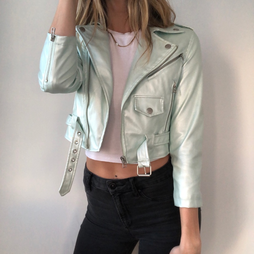 Electric Teal Leather Mini Jacket - Gem